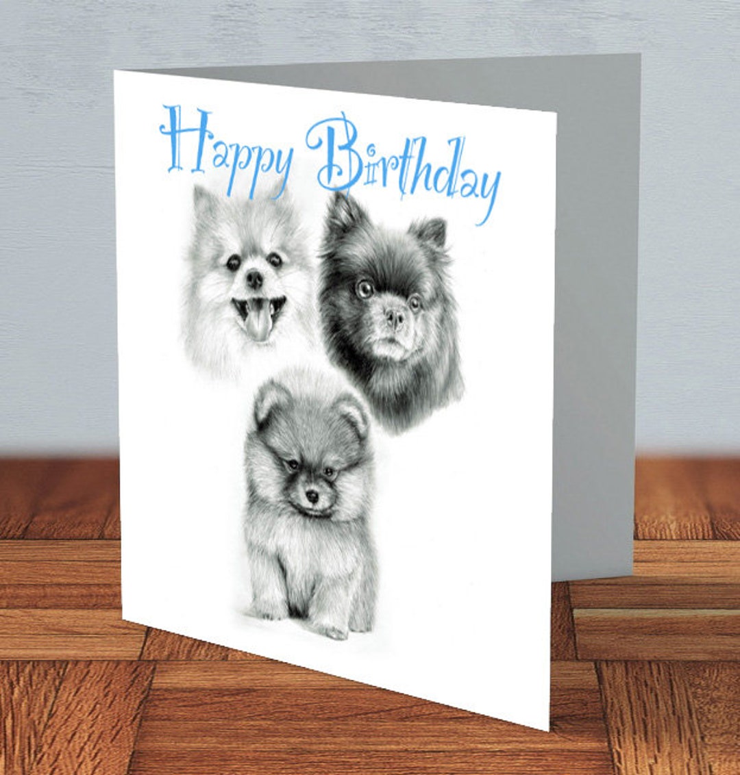 Pomeranian Birthday Card for Him 300gsm Linen Blue - Etsy