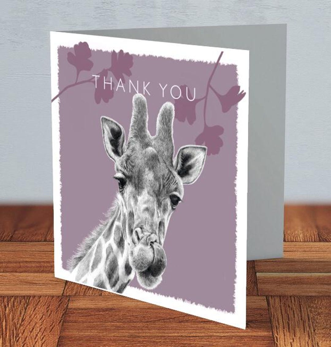 Giraffe Thank You Card: Luxury Linen, Animal Portrait - Etsy
