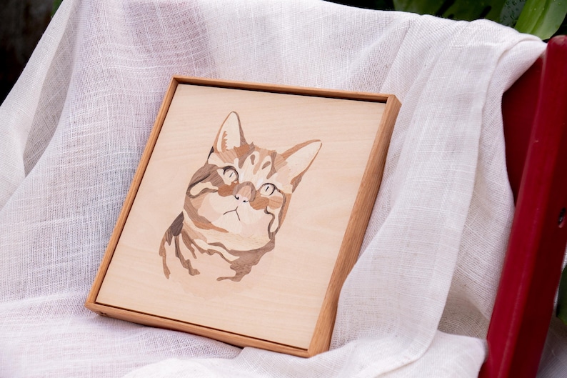 Custom Wood Marquetry Pet Portrait | Handcrafted Pet Keepsake Art ...