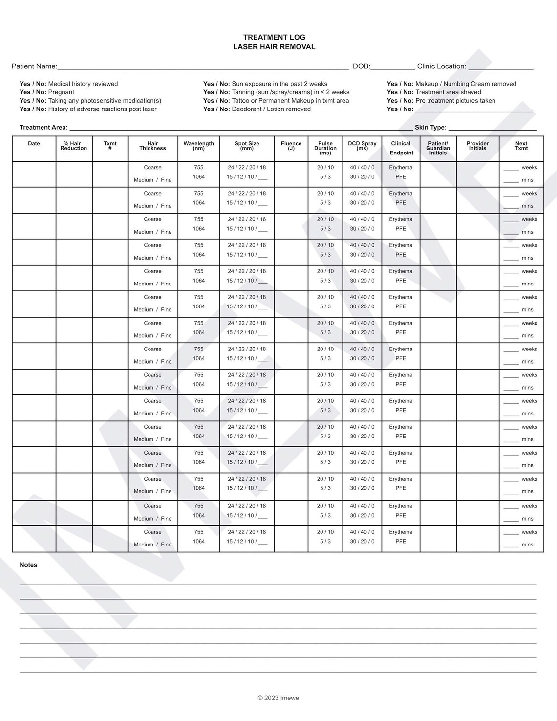Laser Hair Removal Treatment Log PDF - Candela Gentlemax Pro® - Etsy