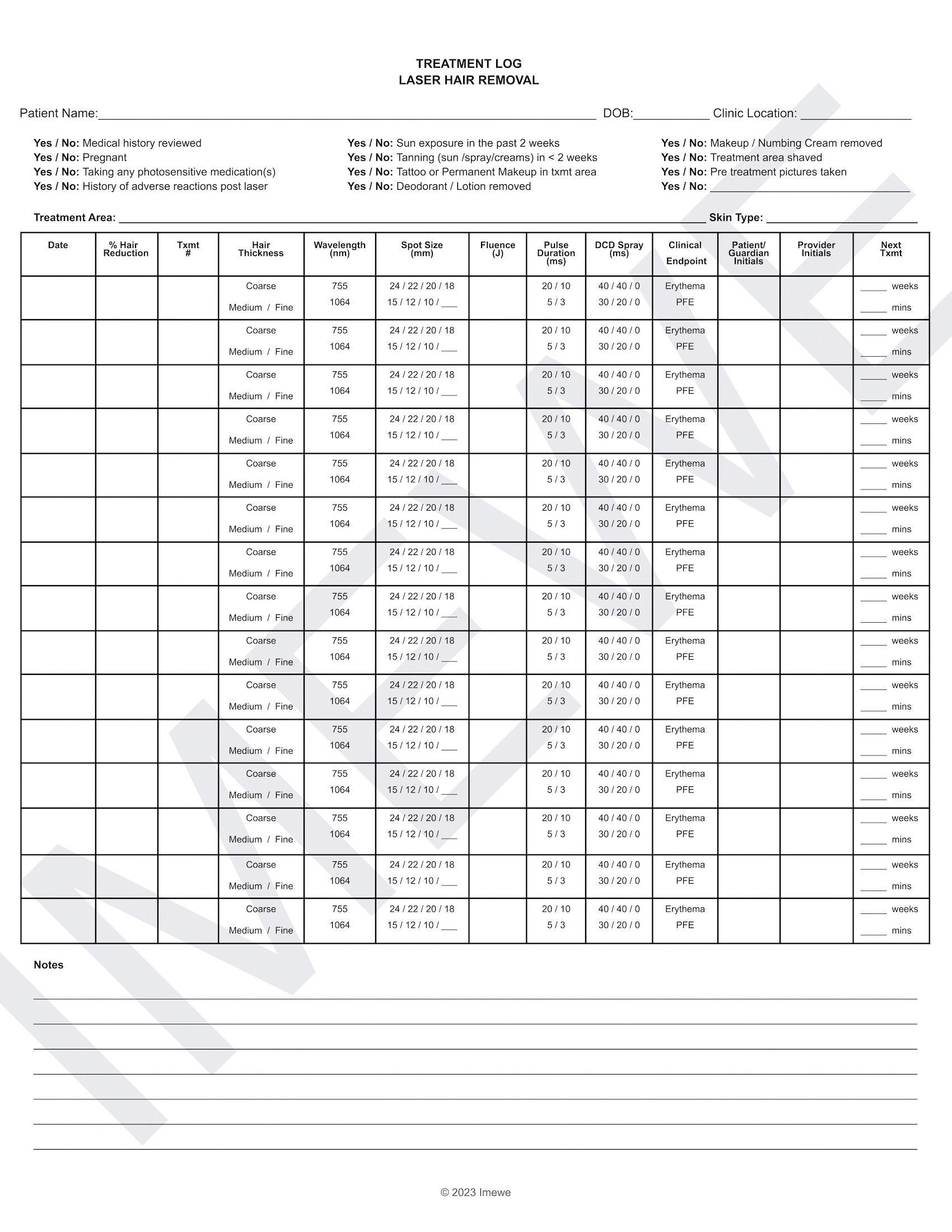 Laser Hair Removal Treatment Log PDF - Candela Gentlemax Pro® - Etsy