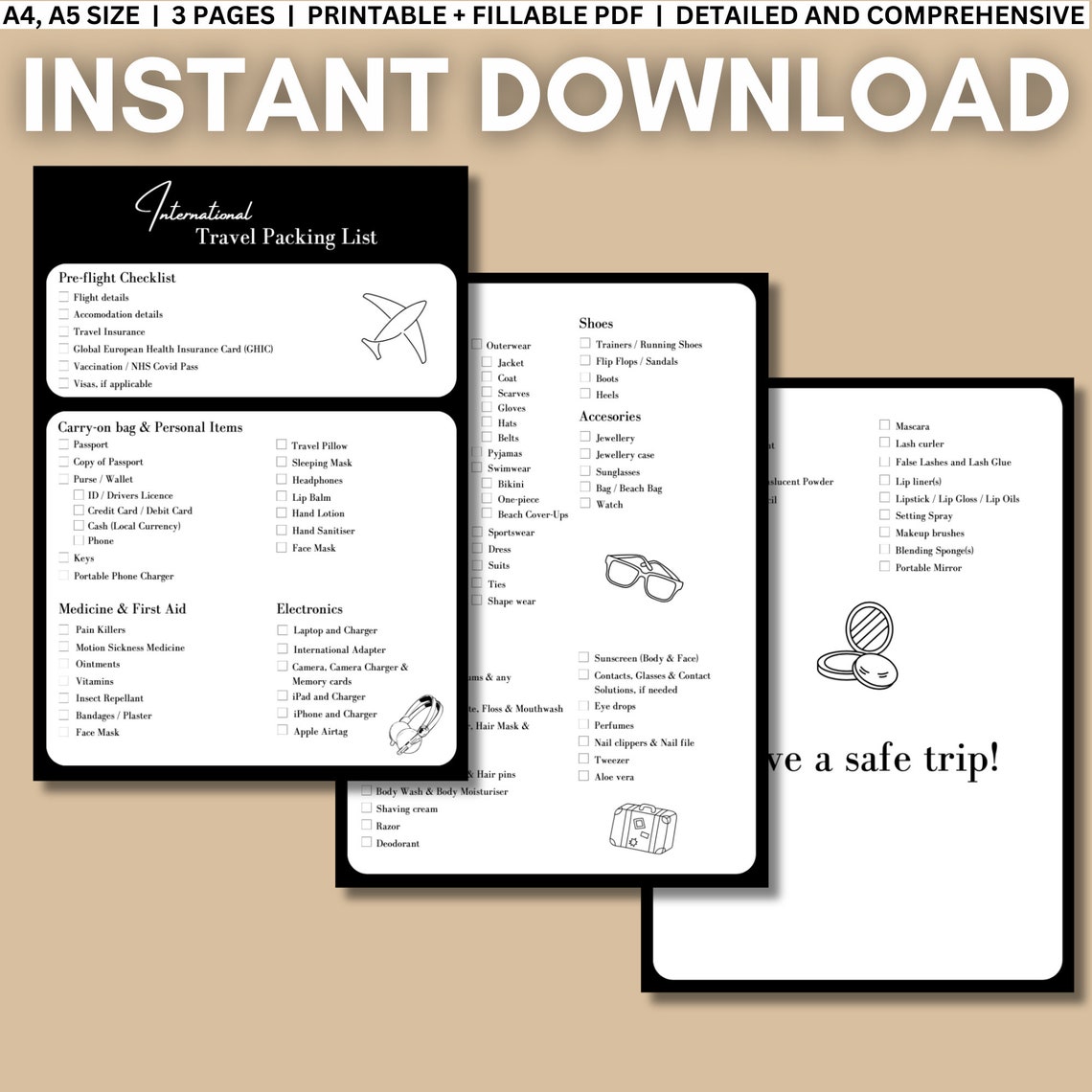 International Travel Packing List (PDF) | Long-haul Travel Packing List ...