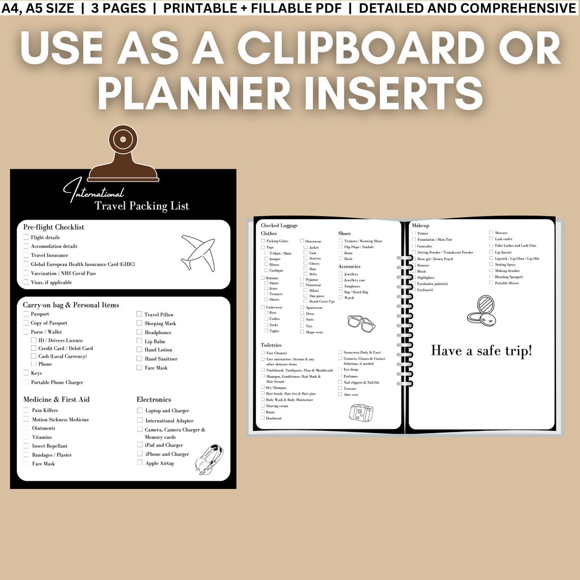 International Travel Packing List (PDF) | Long-haul Travel Packing List ...