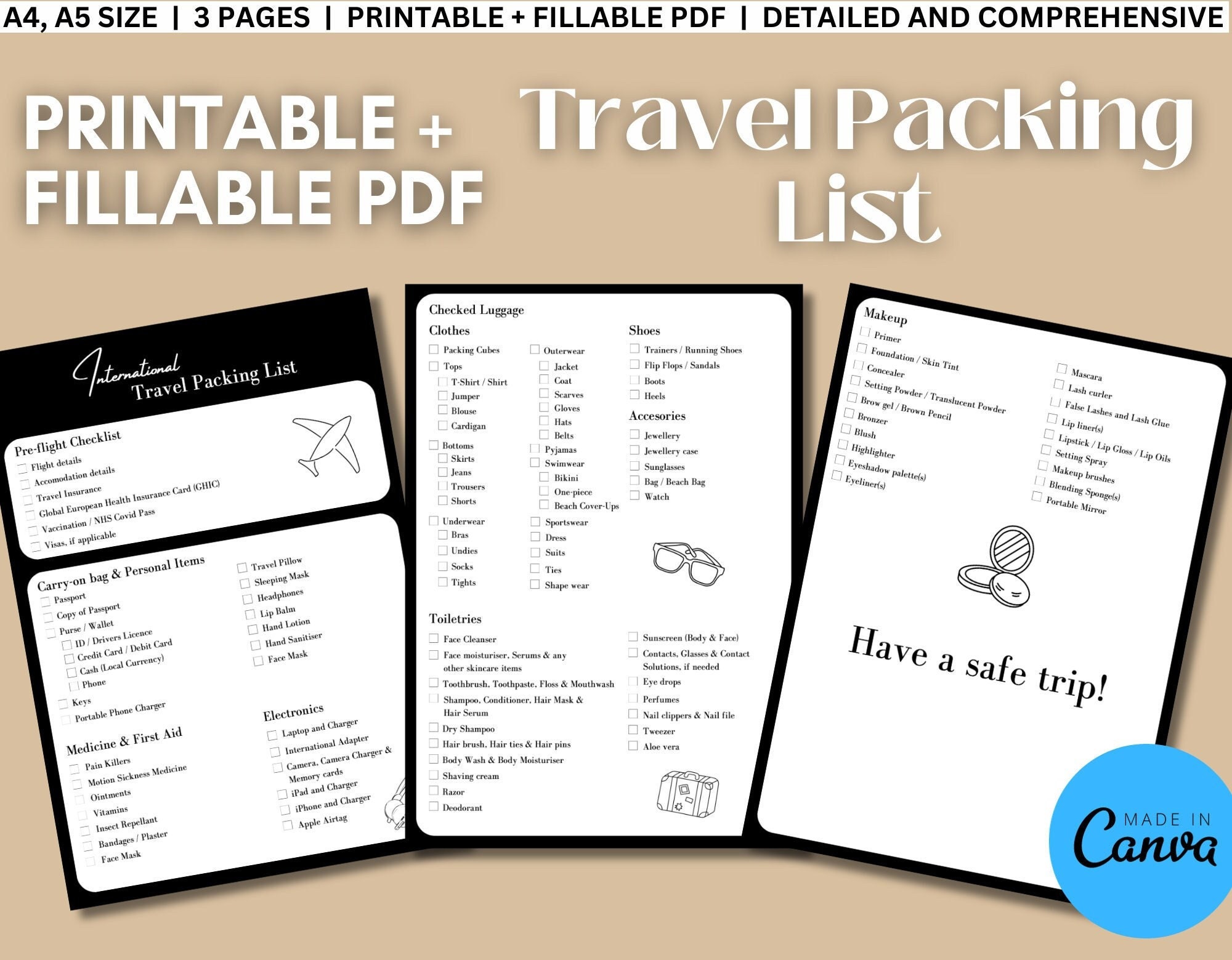 International Travel Packing List (PDF) | Long-haul Travel Packing List ...