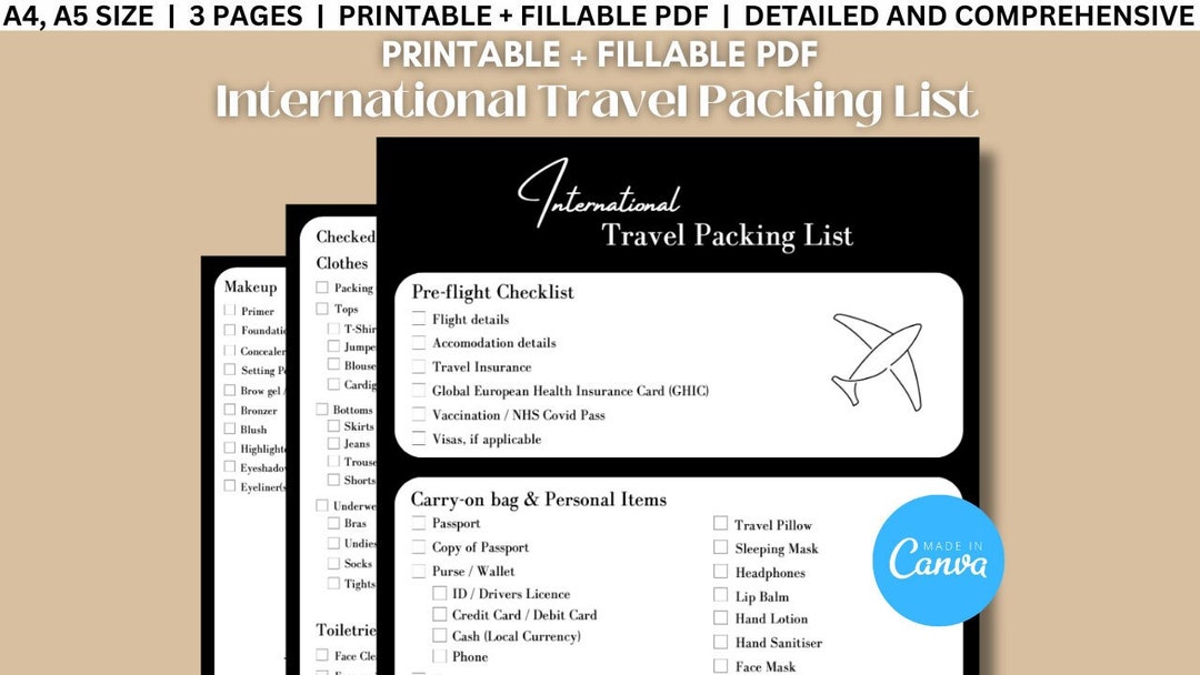 International Travel Packing List (PDF) | Long-haul Travel Packing List ...