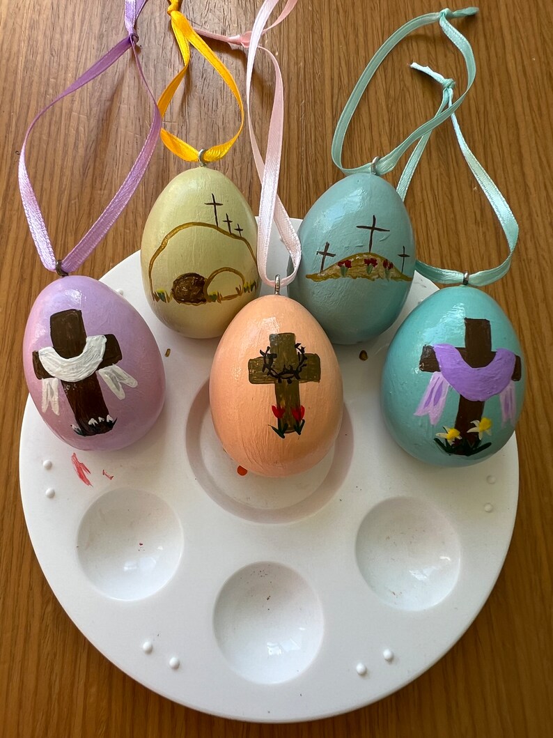 Hand Painted Easter Tree Mini Wooden Egg Decorations - 3 Cross - Etsy UK