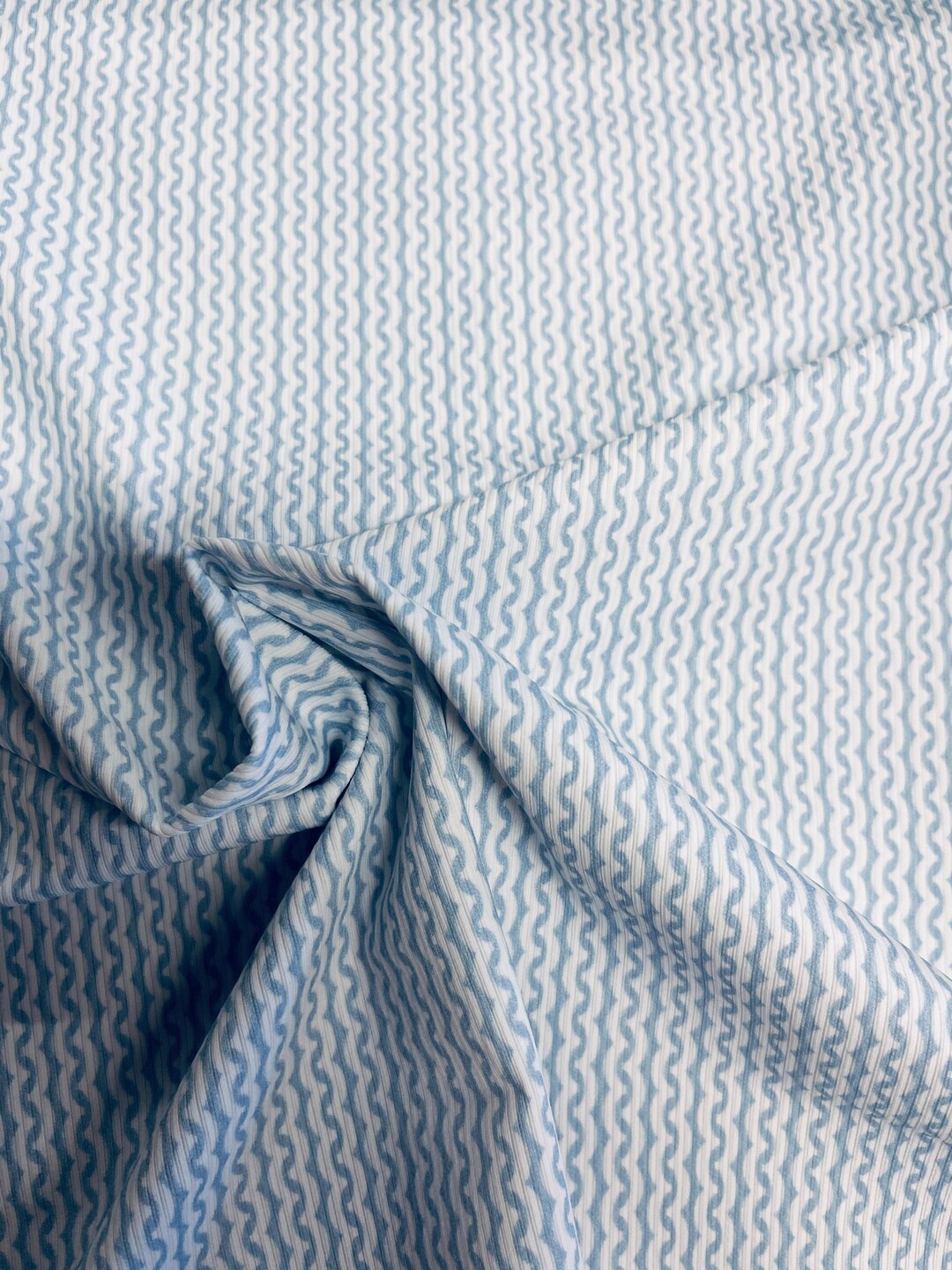 Blue Striped Printed and Ribbed Texture 4-way Stretch Nylon Spandex ...
