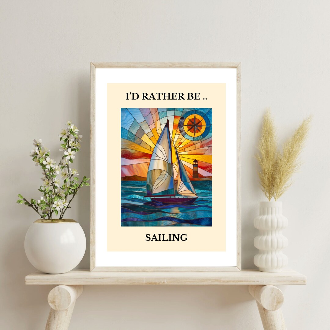 Sailing Poster| Stained Glass Poster| Sailboat Print| Stained Glass Art ...