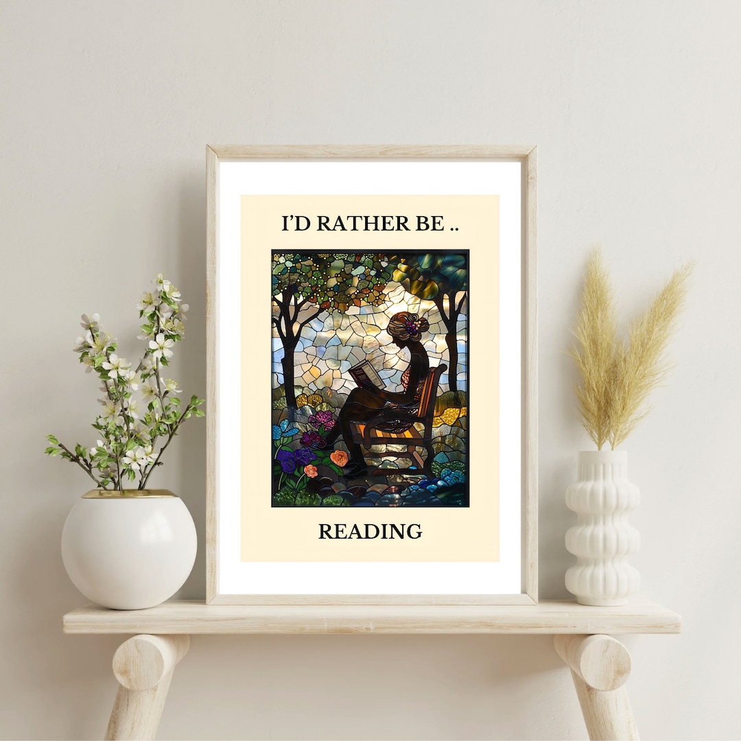 Reading Poster, Reading Girl, Reading Wall Art, Faux Stained Glass ...