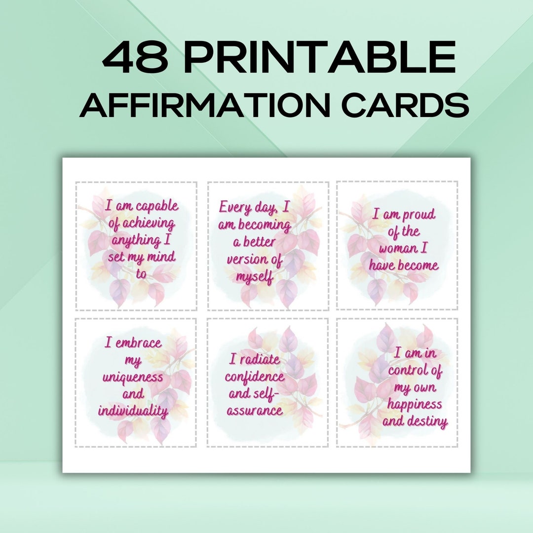 48 Positive Affirmation Cards Printable, Self-worth Empowerment Deck ...