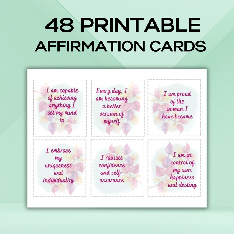48 Positive Affirmation Cards Printable, Self-worth Empowerment Deck ...