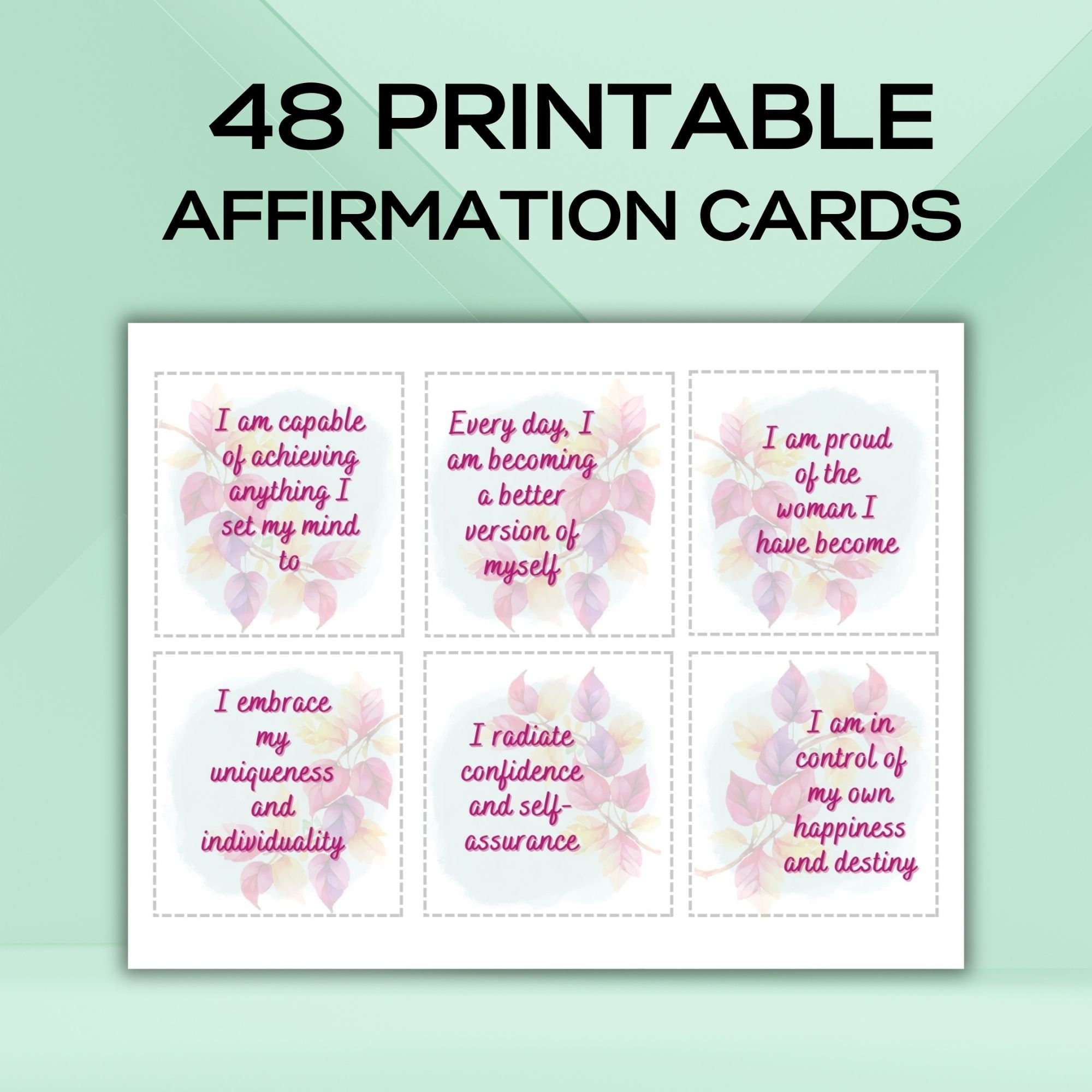 48 Positive Affirmation Cards Printable, Self-worth Empowerment Deck ...