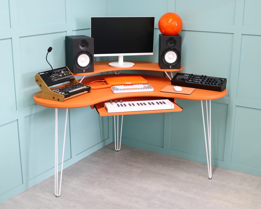 Space Age Orange Music Workstation – Retro Studio Desk on Hairpin Legs ...