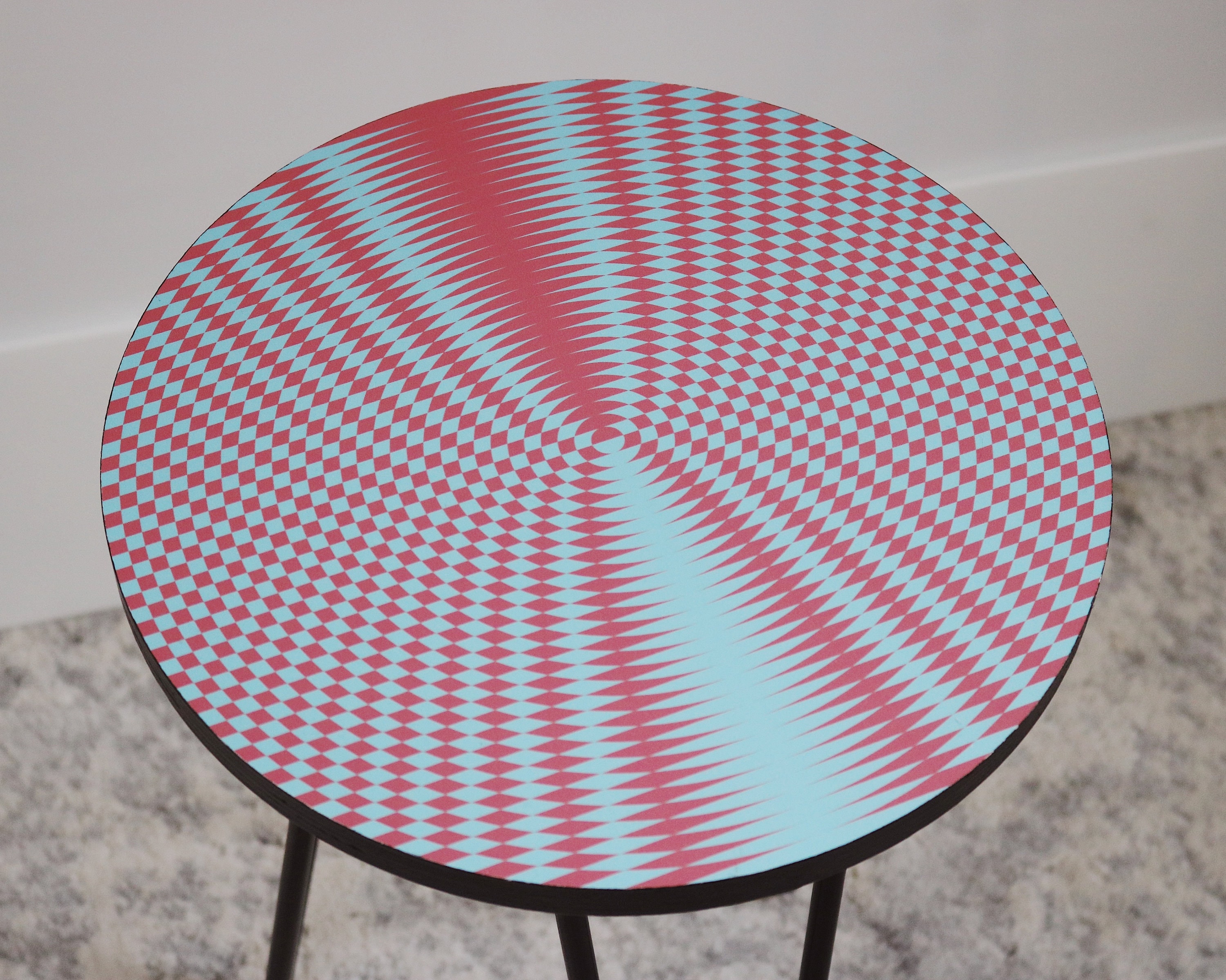 Warped Checkerboard Artwork Round Side / End / Coffee / Bedside Table ...
