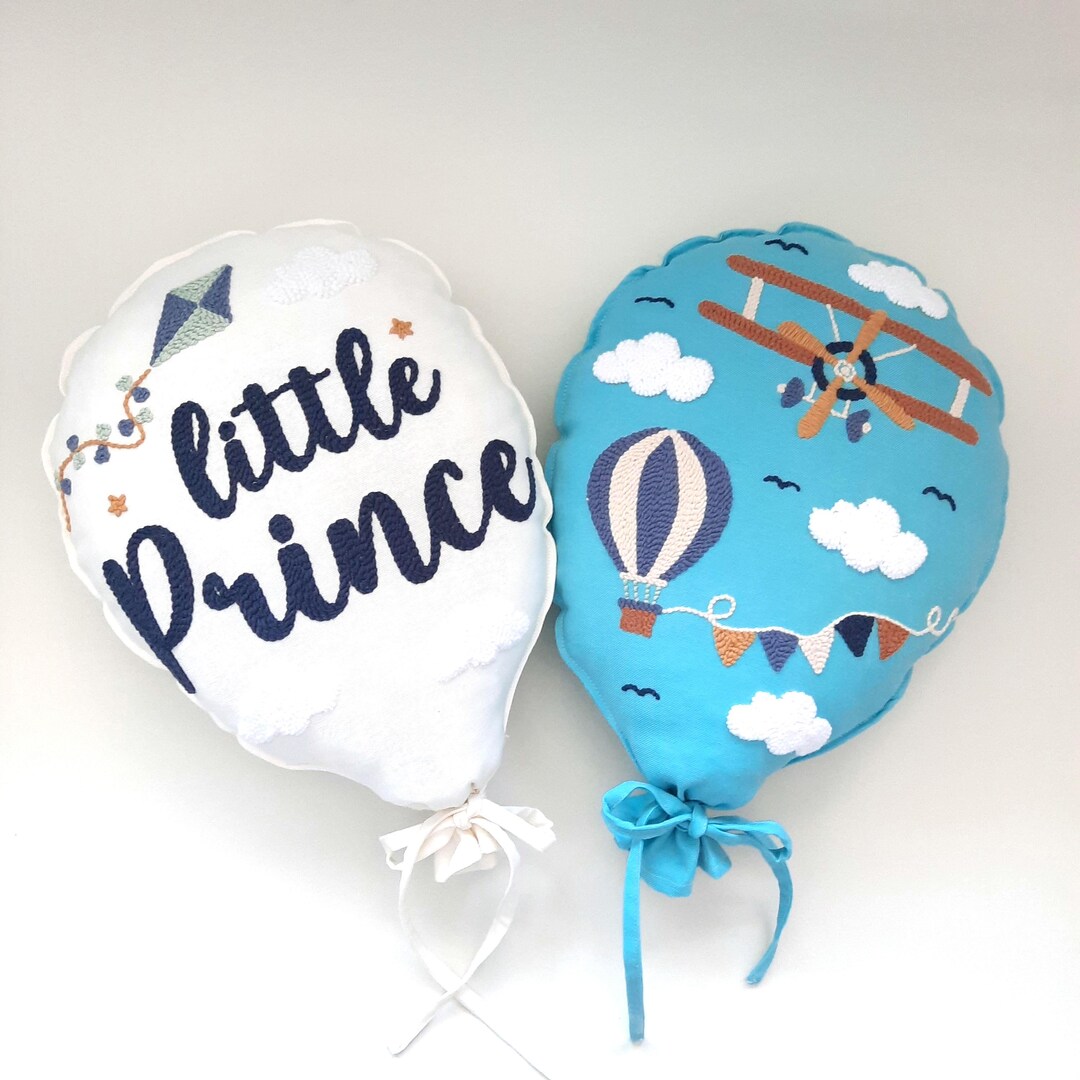 Hot Air Balloon Pillow, Embroidered Nursery Wall Art, Custom Baby ...