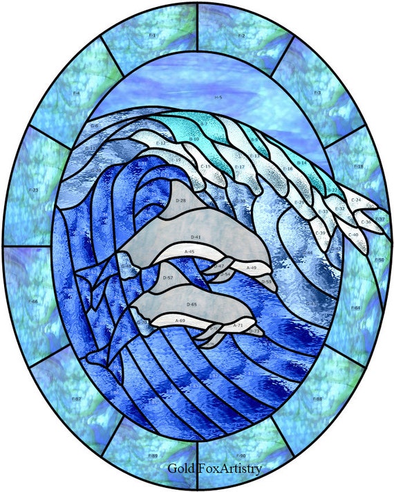 Surfing Dolphins Stained Glass Pattern PDF Download - Etsy