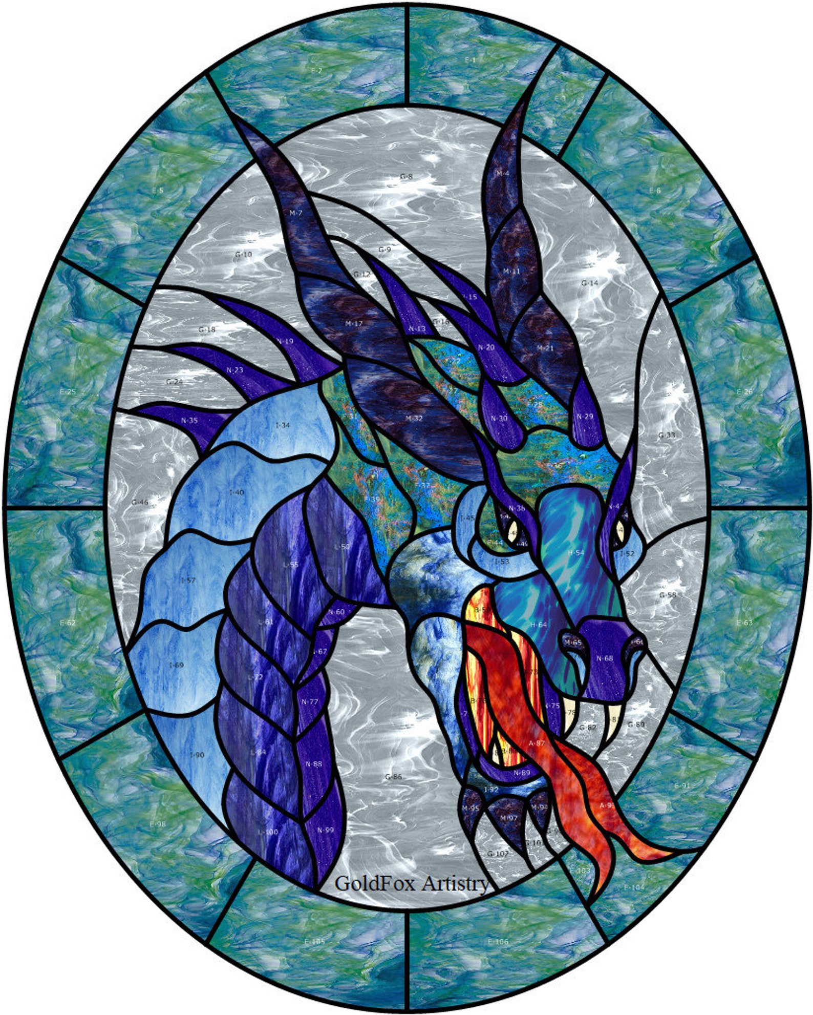 Goldfox Artistry Dragon Head Stained Glass Pattern PDF - Etsy