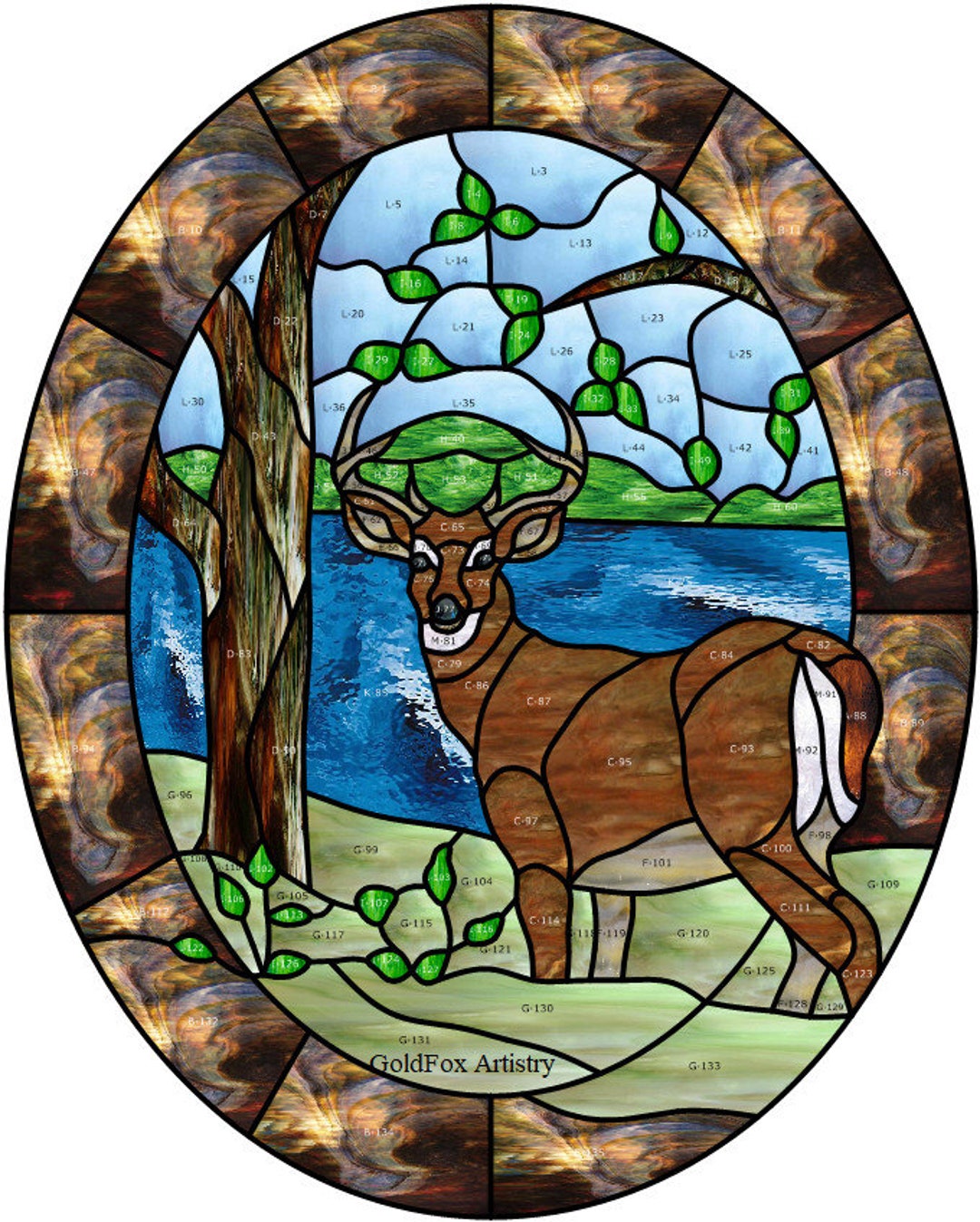 Goldfox Artistry, Deer by the Lake, Stained Glass Pattern, PDF Download ...