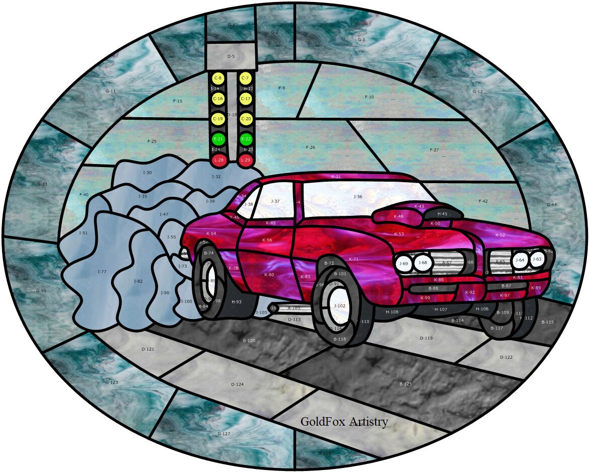 Goldfox Artistry Drag Car Racing Stained Glass Pattern PDF - Etsy