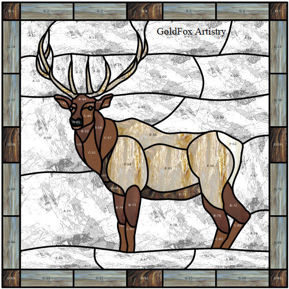 Bull Elk Stained Glass Pattern: Goldfox Artistry Clear Background (PDF ...