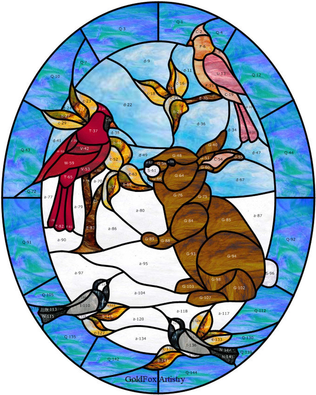 Forest Friendship, Bunny and Cardinals Stained Glass Pattern PDF ...