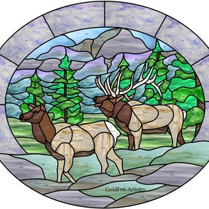 Mountain Scene Bull and Cow Elk Stained Glass Pattern PDF - Etsy