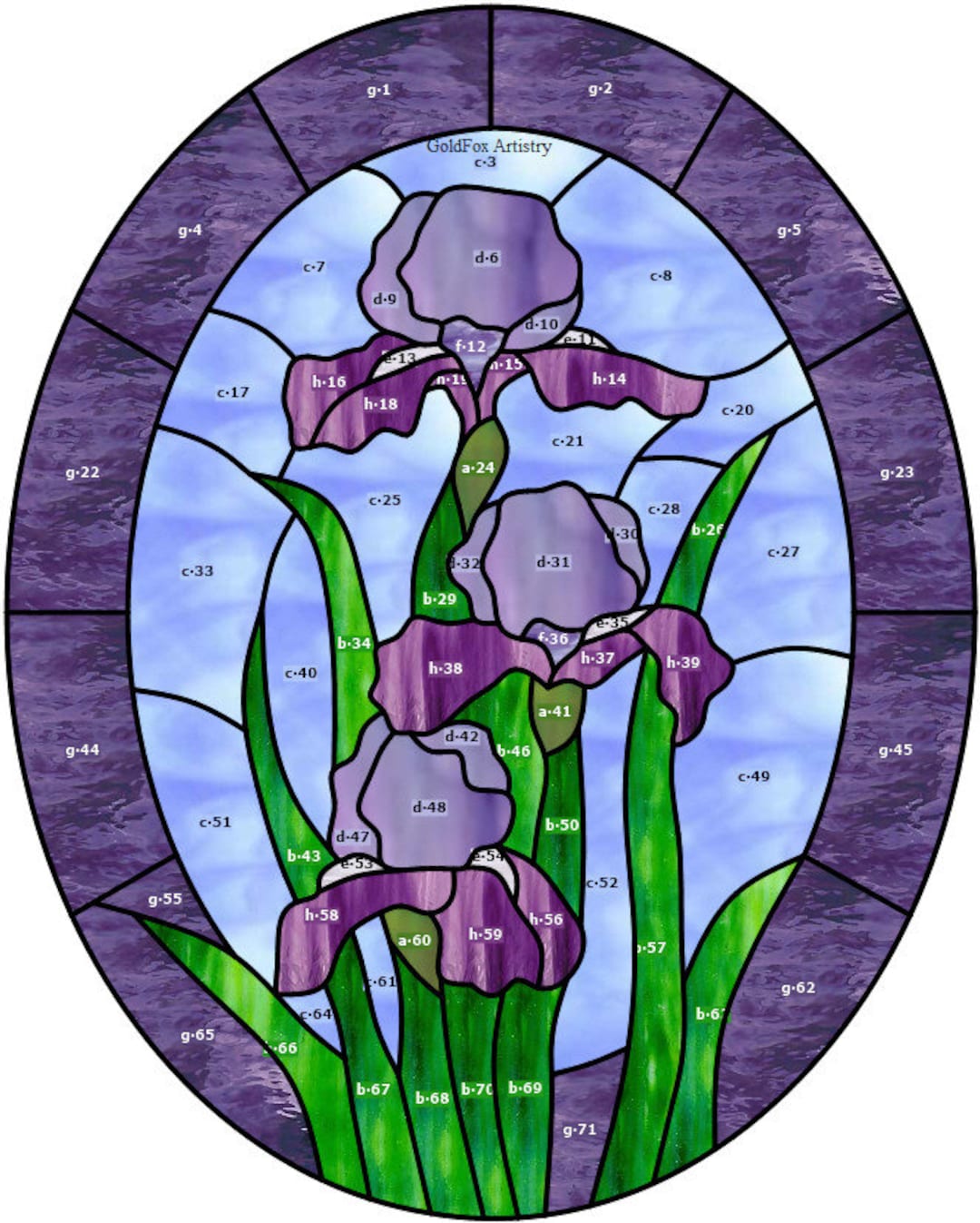 Goldfox Artistry the Iris Flower 20x16 Oval Stained Glass Pattern PDF ...