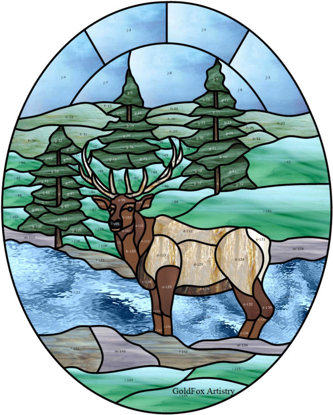 Goldfox Artistry, Elk Bull by the Stream, Stained Glass Pattern, PDF ...
