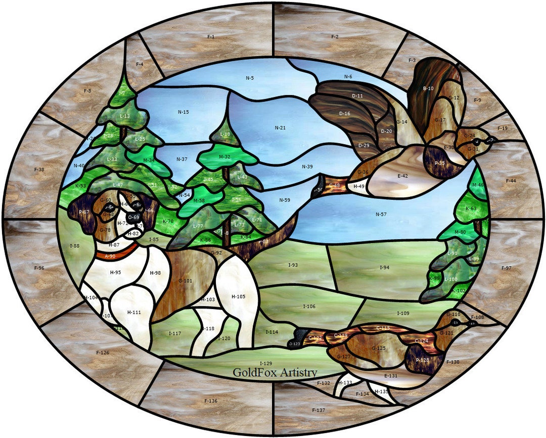 Goldfox Artistry ,A Hunting Dog Surprising Grouse , Stained Glass ...