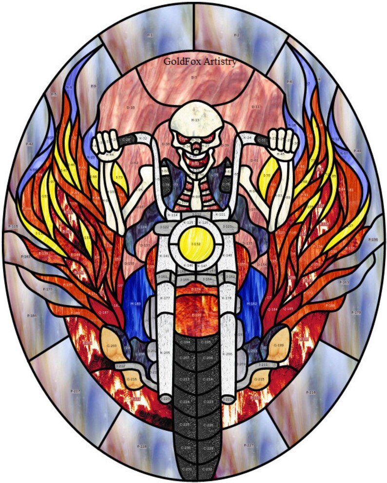 Motorcycle Skull Rider Stained Glass Pattern PDF Download - Etsy