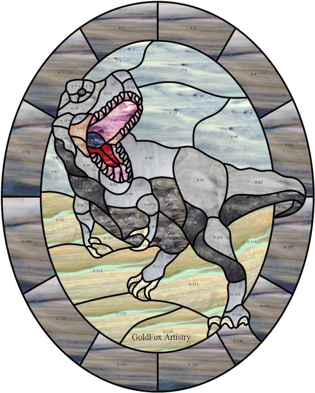 Goldfox Artistry, Dinosaur, Stained Glass Pattern, PDF Download - Etsy