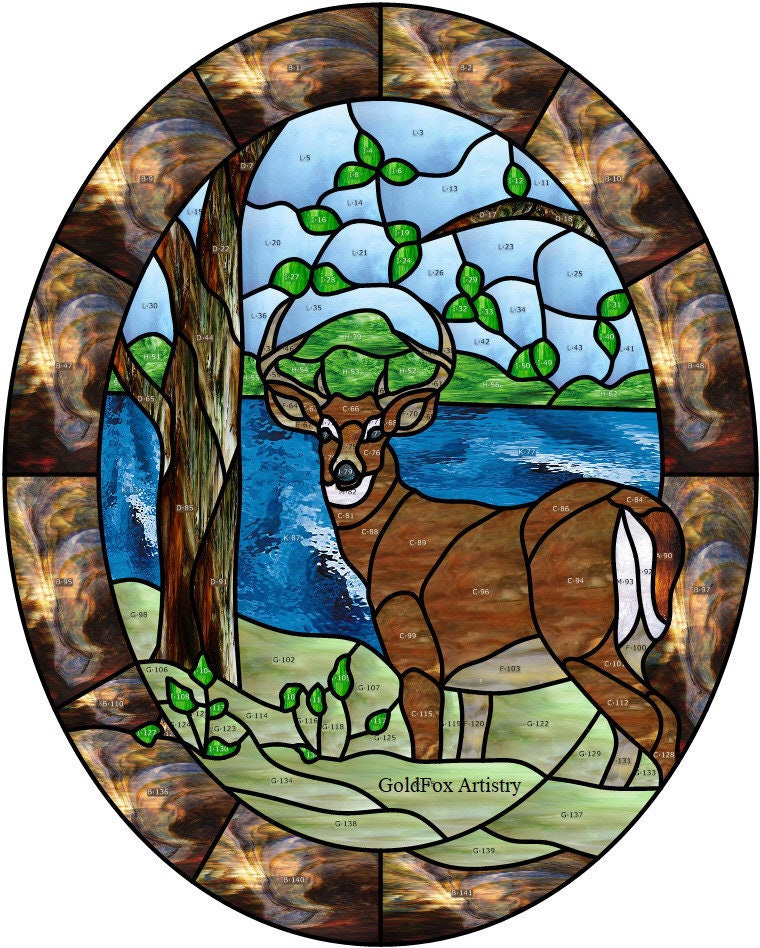 Goldfox Artistry Deer by the Lake Stained Glass Pattern PDF - Etsy