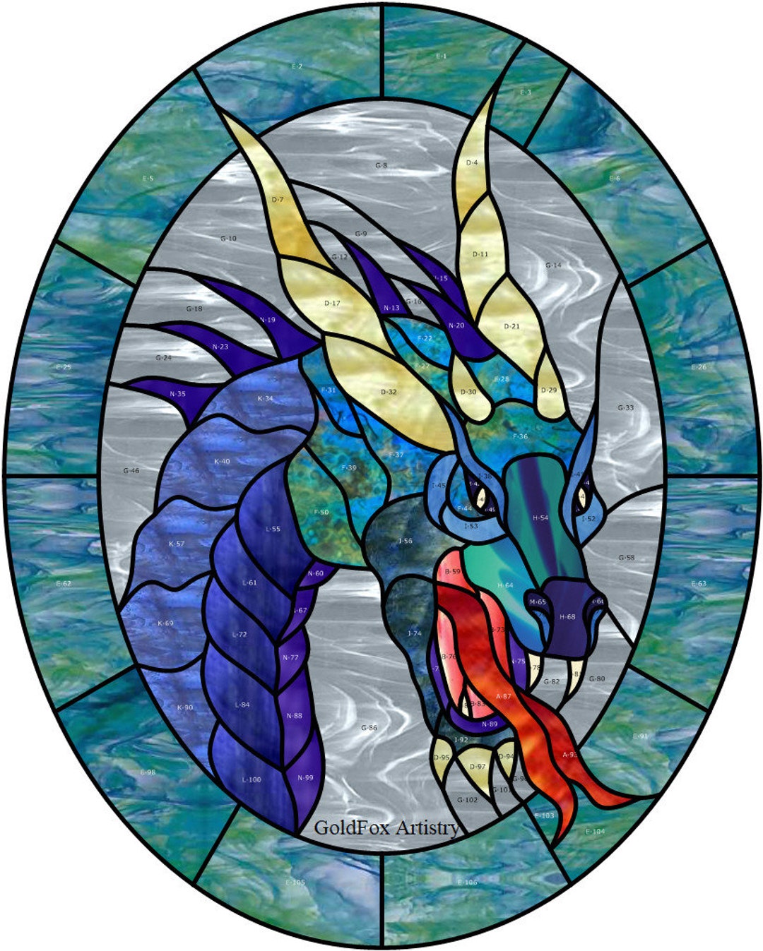 Goldfox Artistry, Dragon Head, Stained Glass Pattern PDF Download - Etsy