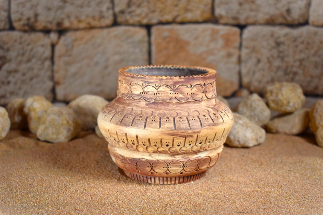 Handmade Neo Ancient Ceramic Vase, Patterned Stoneware, Red Clay, Wheel ...