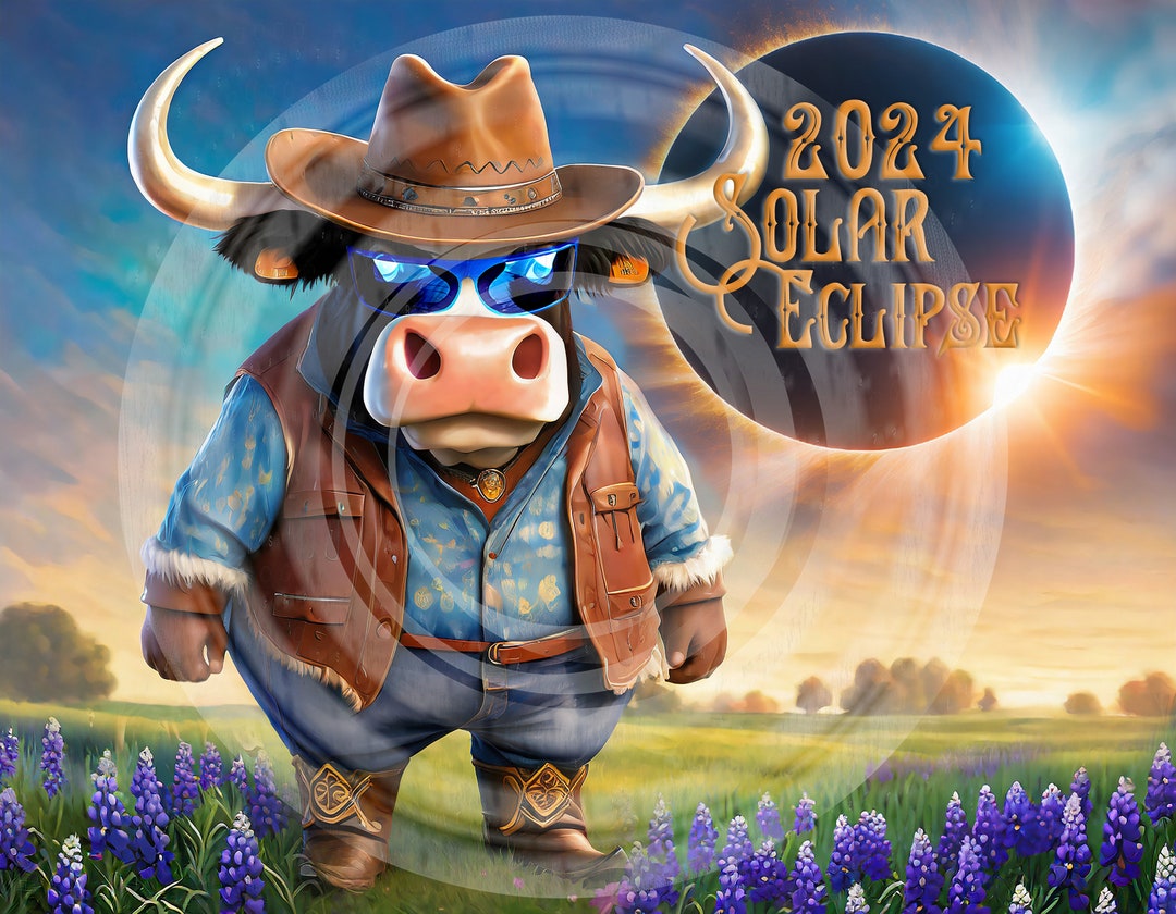 1 2024 Total Solar Eclipse Dibujos animados Longhorn Bull / Vaca en los ...