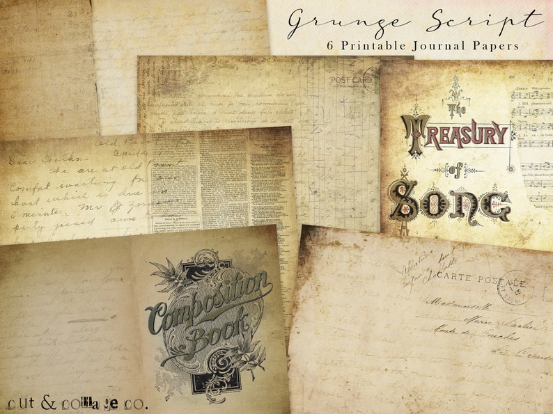 Grunge Script Printable Junk Journal Collage Papers Vintage - Etsy