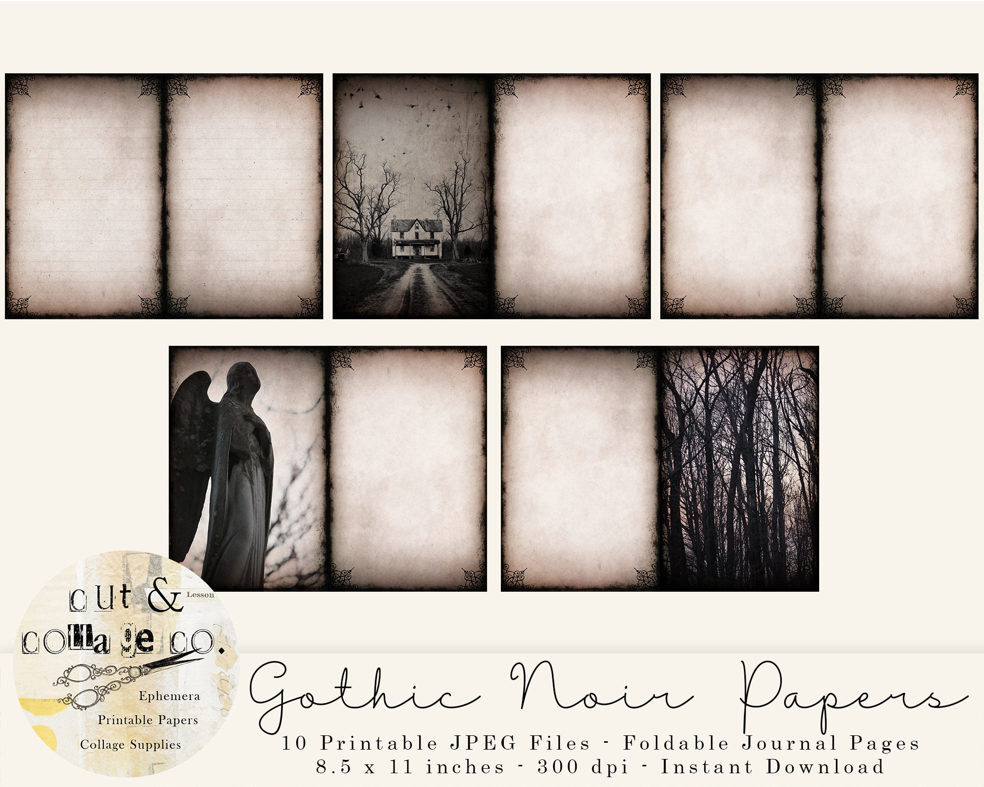 Gothic Noir Printable Junk Journal Papers, Dark Spooky Vintage Inspired ...