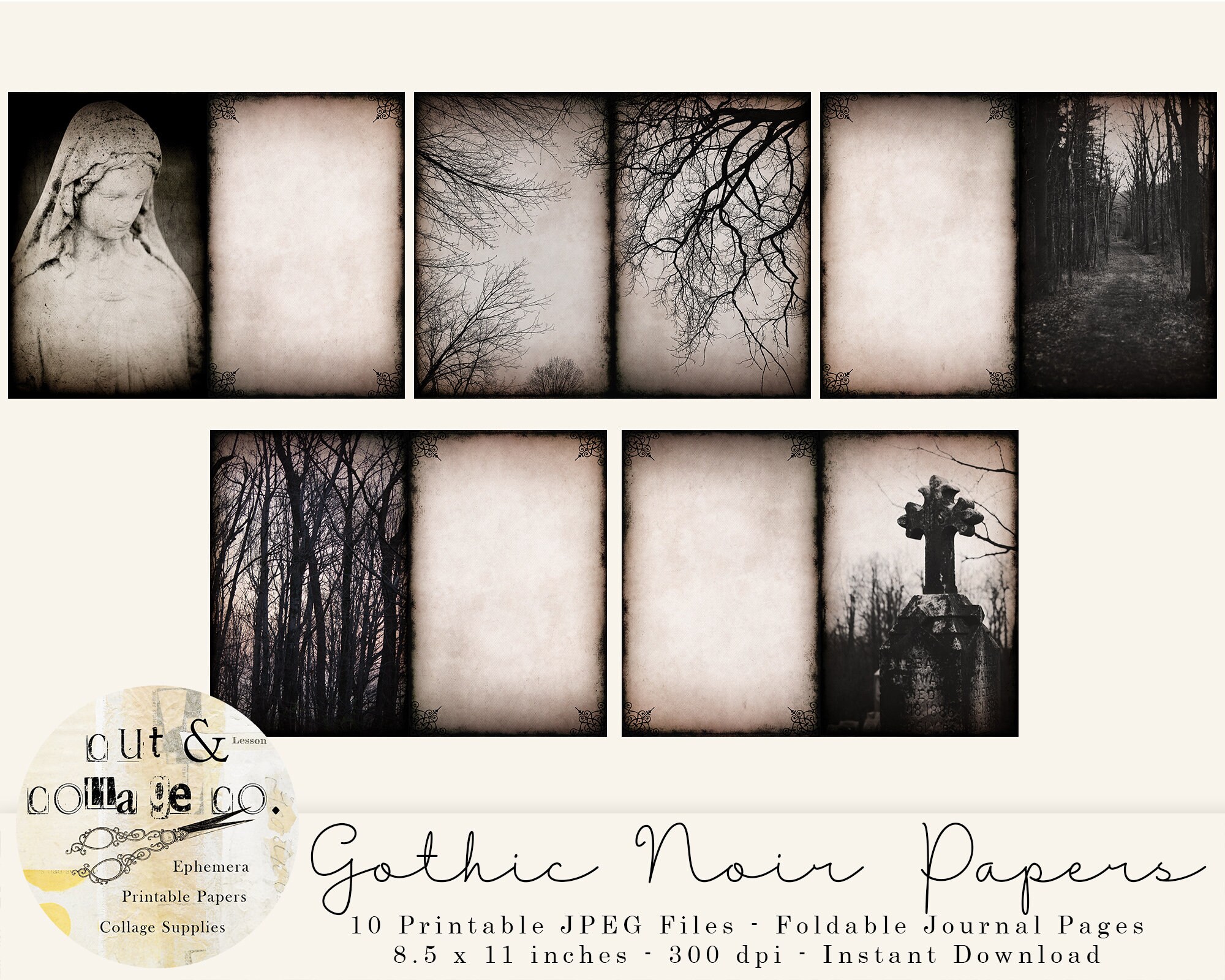 Gothic Noir Printable Junk Journal Papers, Dark Spooky Vintage Inspired ...