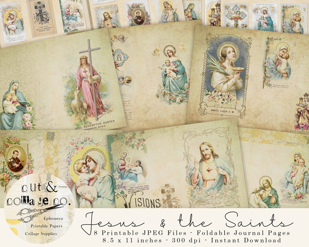 Vintage RELIGIOUS Jesus & the Saints Printable Junk Journal Kit, Easter ...