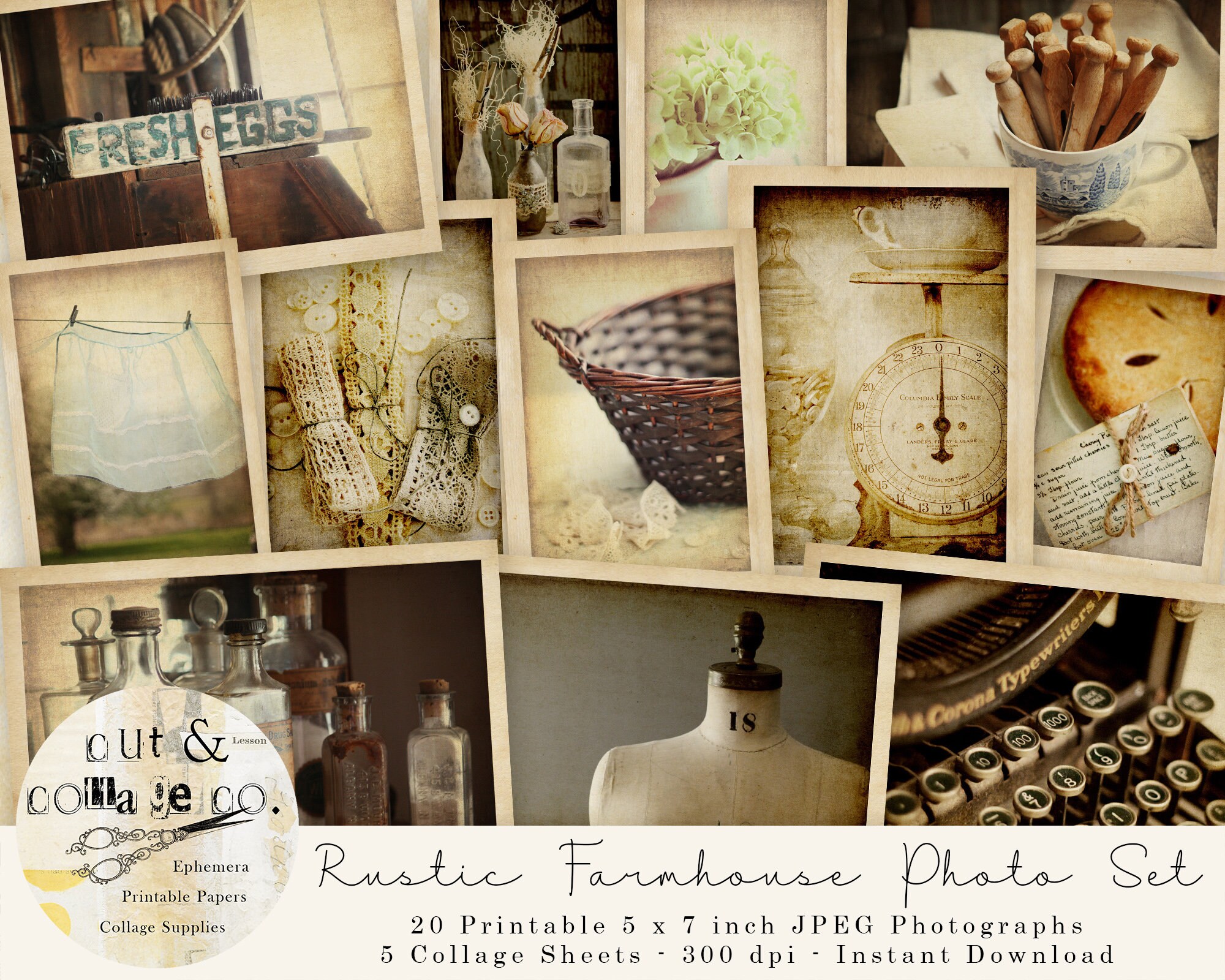 Rustic FARMHOUSE Photo Collection for Junk Journals, Vintage Photo Wall ...