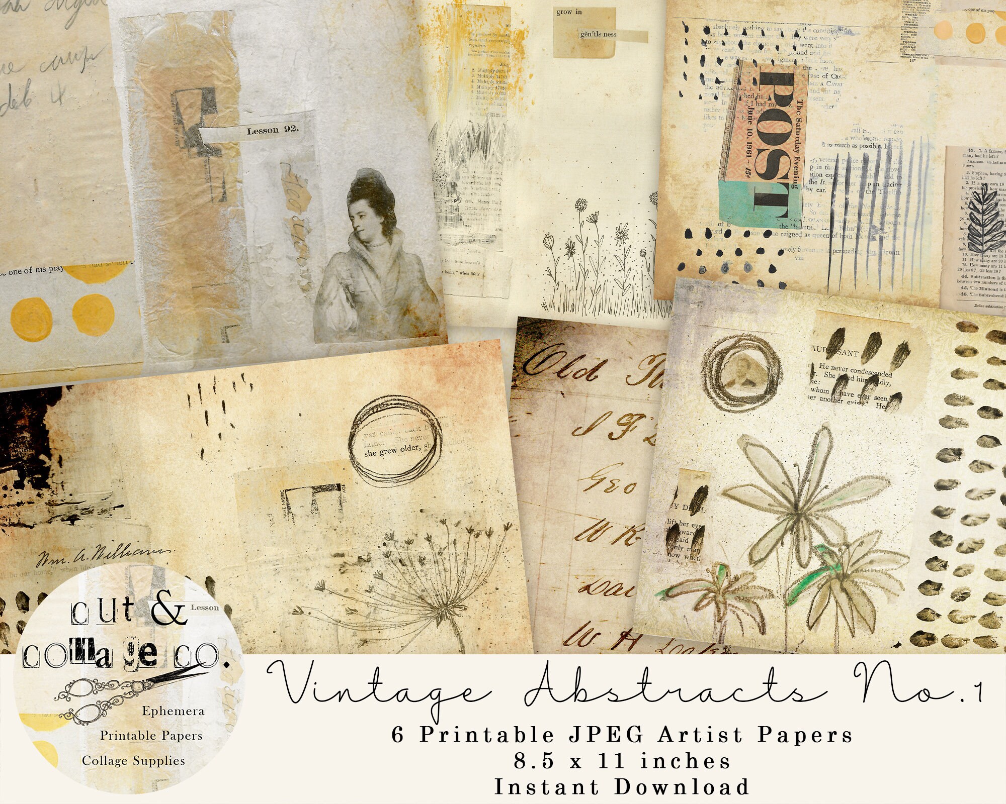 Vintage Abstract Printable Artist Journal Papers Art Pages - Etsy