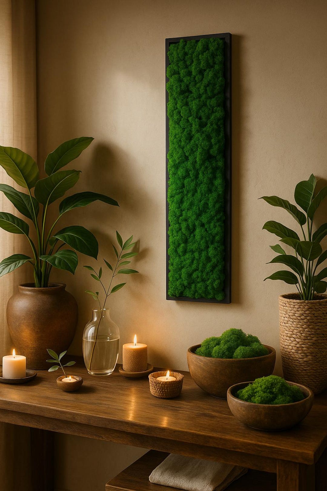 Stabilized Moss Wall Art | Zen Natural Wall Decor | Handmade Vertical ...