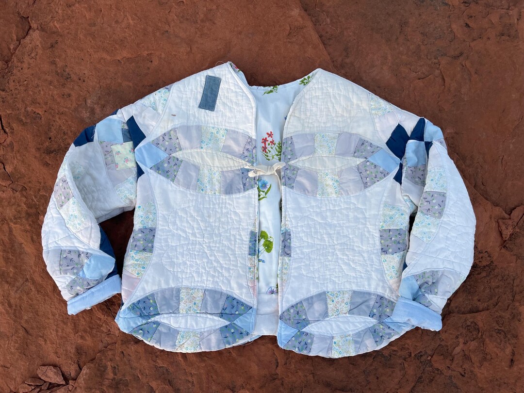 Upcycled Quilt Jacket / Blue Double Wedding Ring - Etsy
