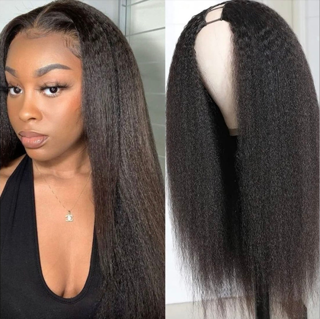 U-part Yaki Wig Human Hair Brazilian Kinky Straight Wig for Black Women ...