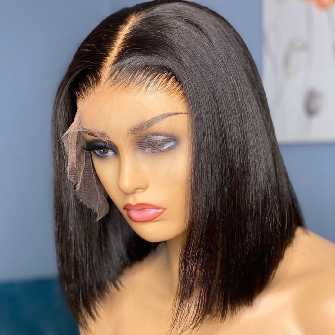 Short Bob Lace Front Human Hair Brazilian Wig Pre Plucked Hairline Etsy