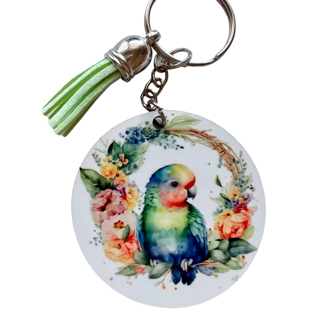 Watercolor Parrot Keychain- Double Sided With Tassel. Great Gift Idea ...