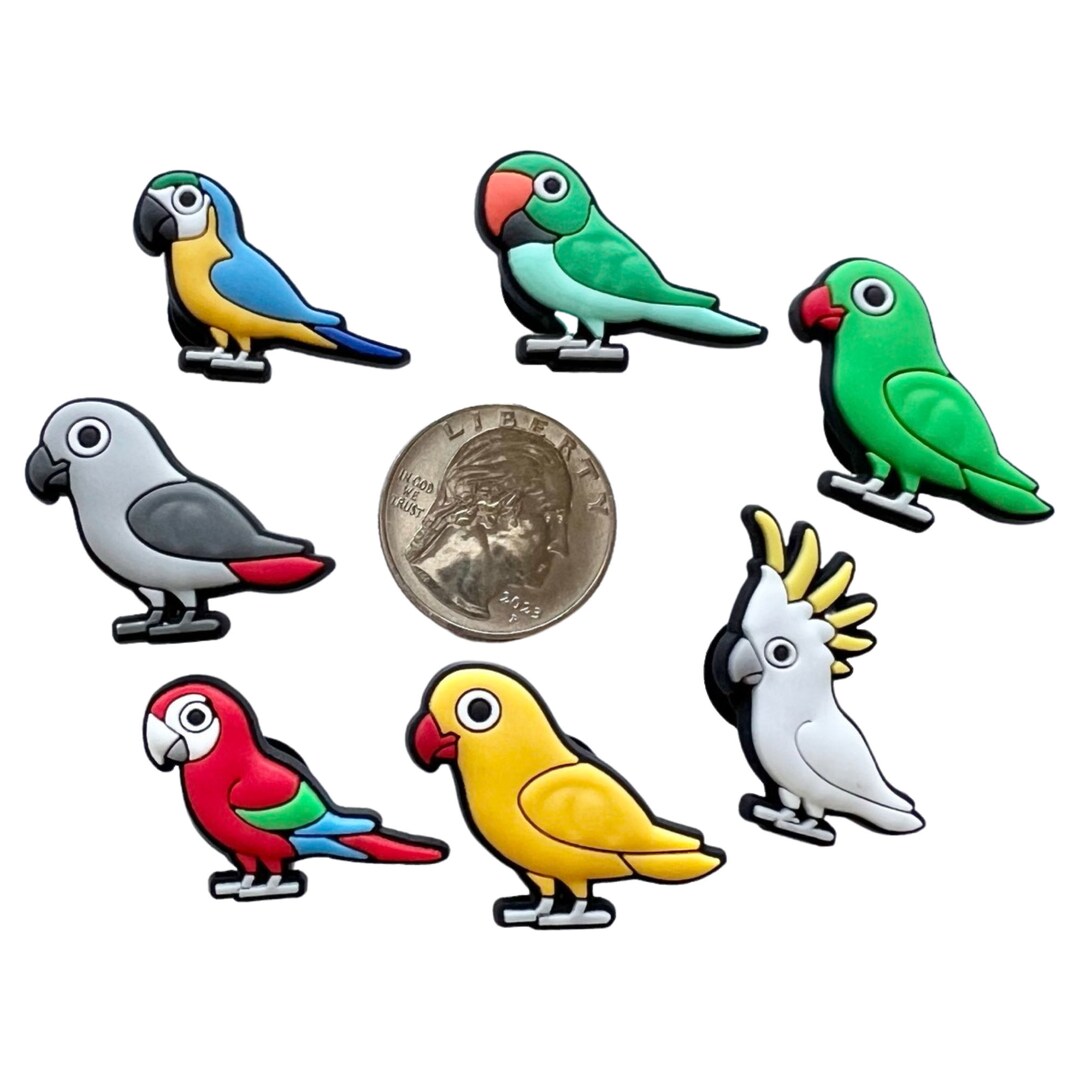 Parrot Rubber Clog Charms- Set of 2 African Grey, Cockatoo, Macaw ...