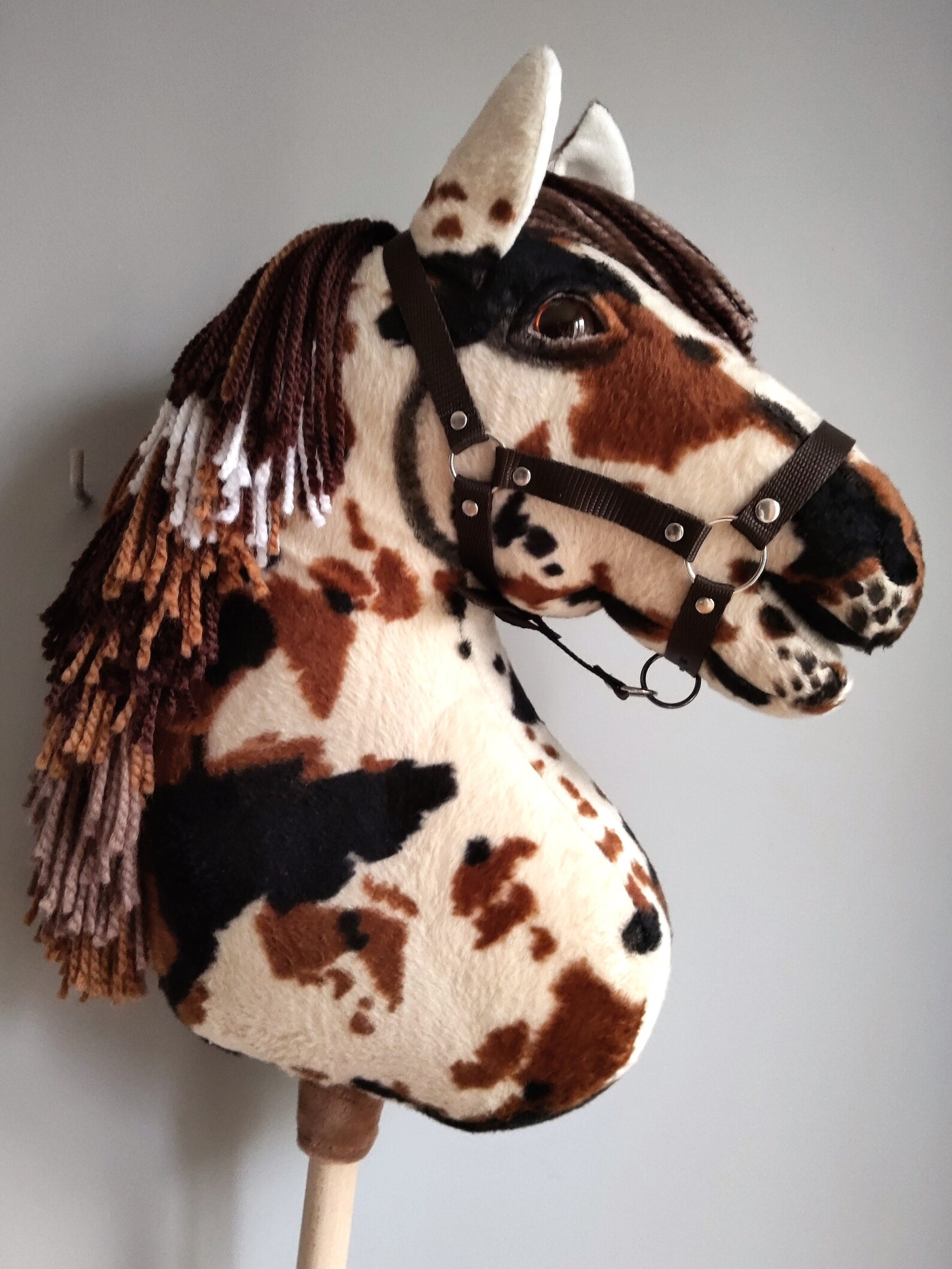 Appaloosa Hobby Horse, American Paint Horse, Yarn Mane, Bridle, Patches ...