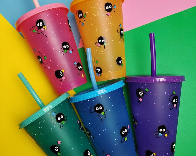 Cute Soot Sprite 16oz Cold Cup | Glitter Colour Changing Tumblers | BPA ...