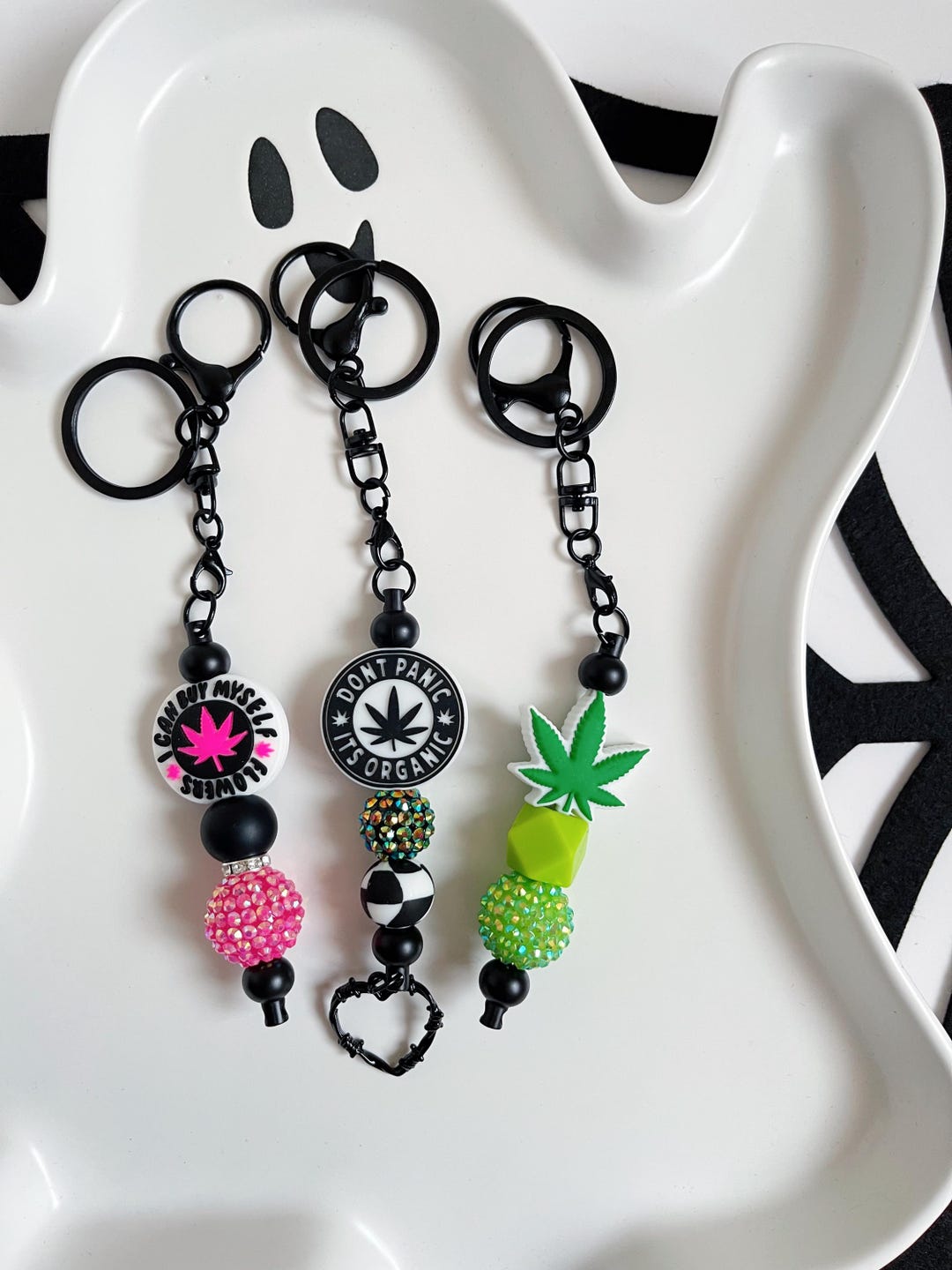 Mary Jane Silicone Beaded Keychain Don't Panic It's Organic Green, Pink ...